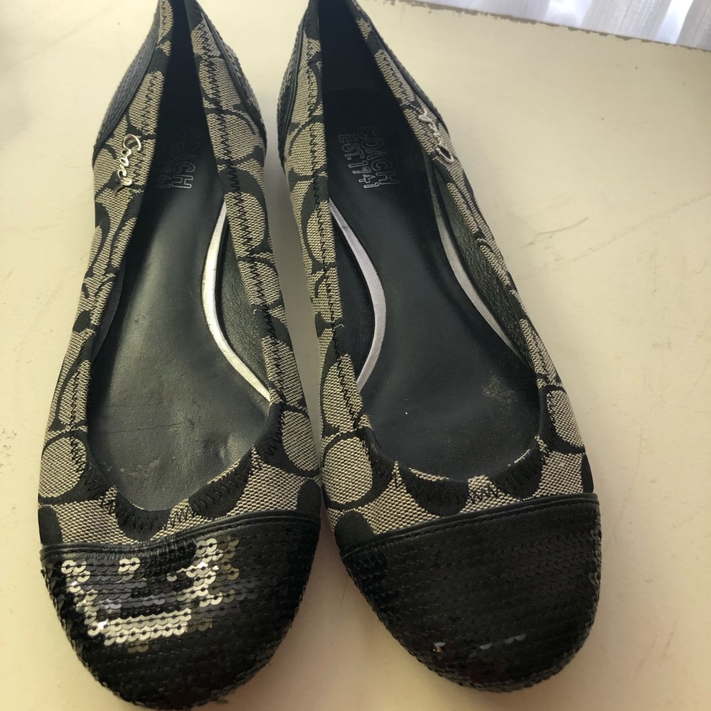 Coach Shine Black Sequin Flats Shoes 7 Euc - Gem